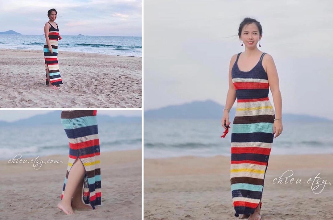 PDF Striped Maxi Dress Sizes SML, Crochet Pattern Instant Download ...