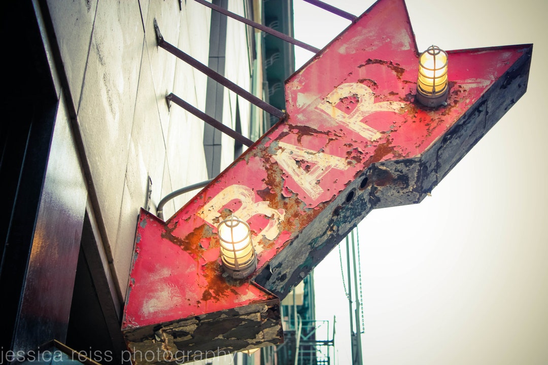 Red Bar Sign Art Print Bar Decor Photograph Vintage Rustic Industrial ...
