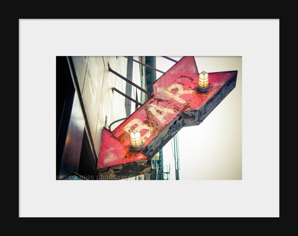 Red Bar Sign Art Print Bar Decor Photograph Vintage Rustic - Etsy