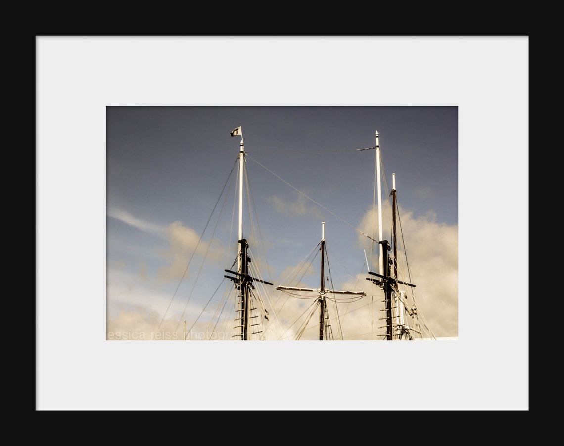 New Zealand Print Nautical Boat Ship Masts Rustic Modern Cottage Beach ...