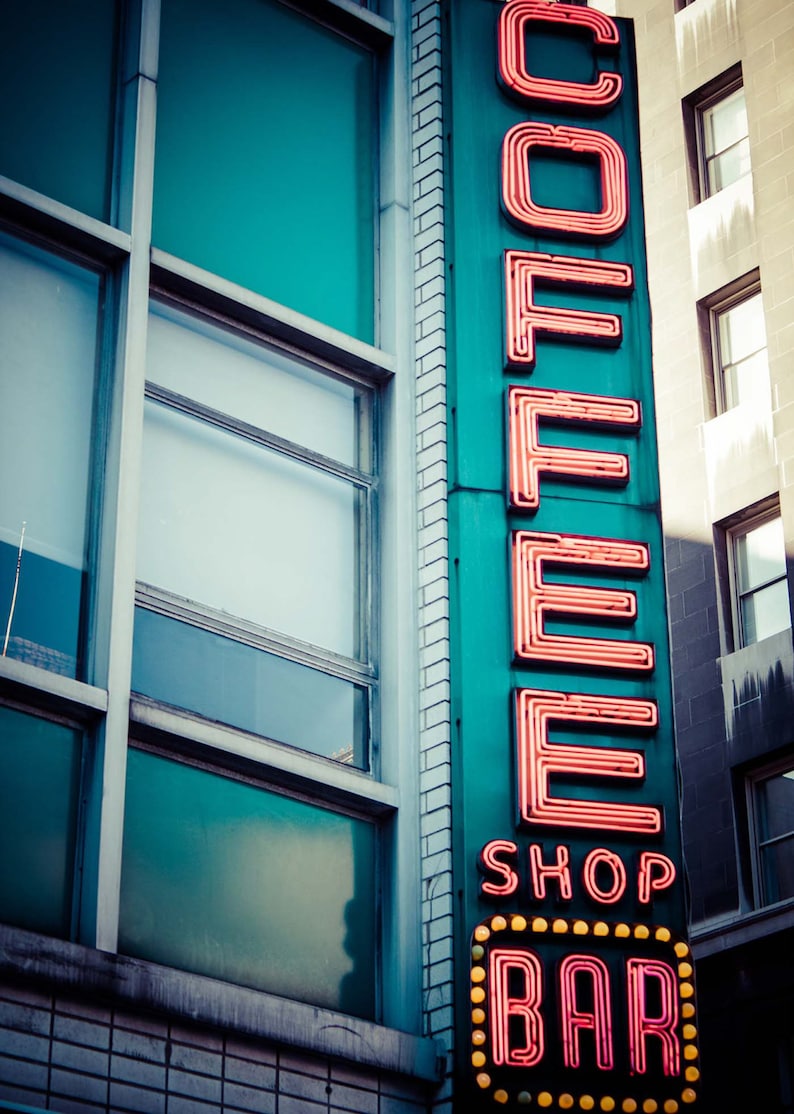 Vintage Retro Neon Coffee Shop Sign Art Print Photography New York City ...