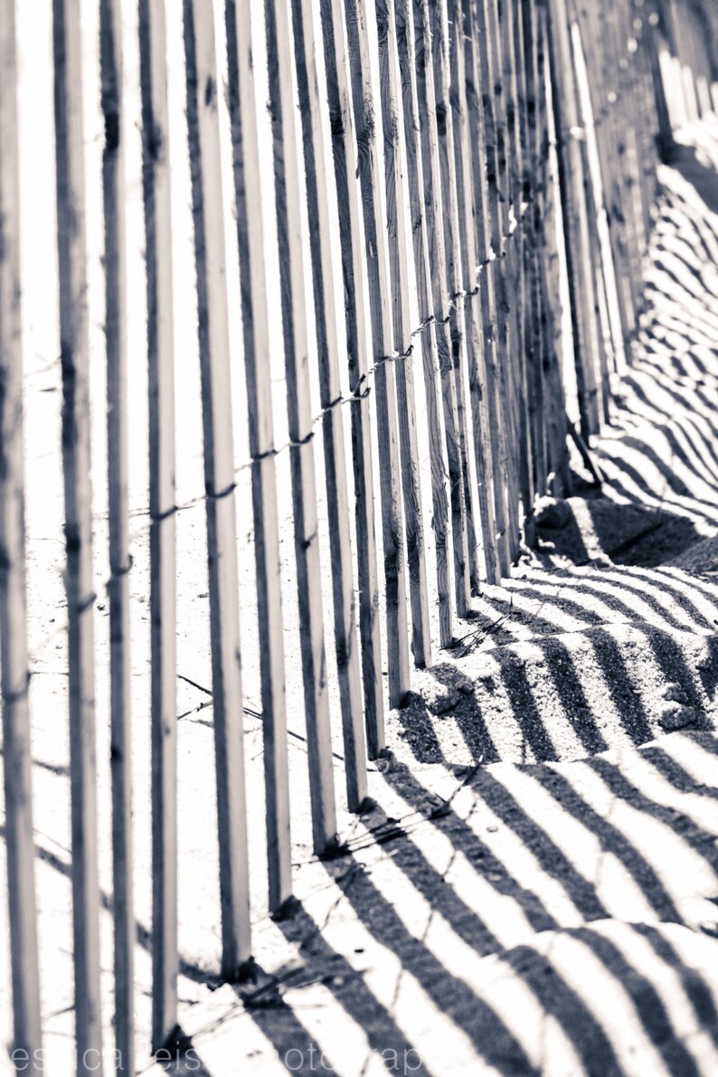 Abstract Beach Fence Photography Art Print, Black and White Cottage ...