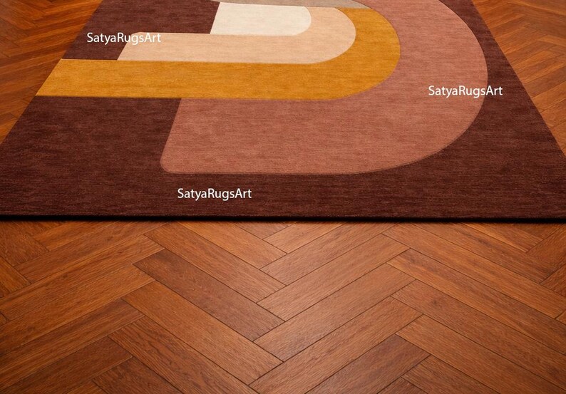 Mid Century Modern Geometric Wool Rug, Abstract Earth Tone Area Rug - Etsy