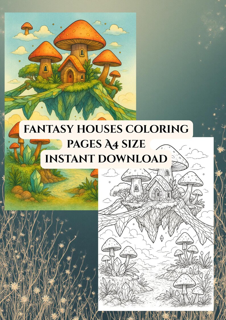 Floating Realms Fantasy Coloring Pages – Crystal Palaces, Mushroom ...