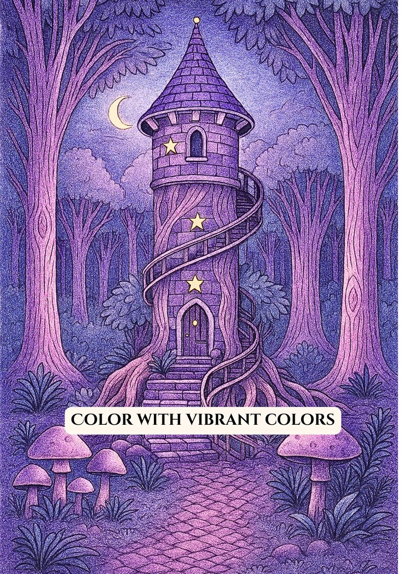 Fantasy Tree Tower Coloring Page | A4 Line Art (PDF Download) - Etsy