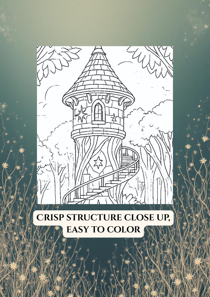 Fantasy Tree Tower Coloring Page | A4 Line Art (PDF Download) - Etsy