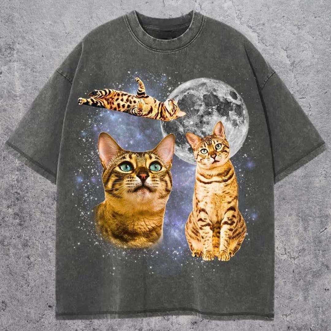 Three Bengal Cat Moon Shirt, Wild Cat Lover Tee, Leopard Spot Galaxy ...