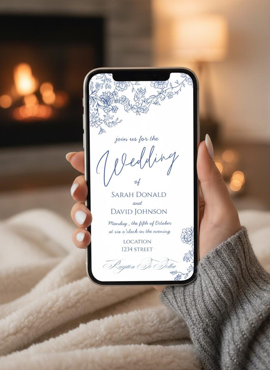 Beautiful Simple Digital Wedding Invitation Template, Blue/floral ...