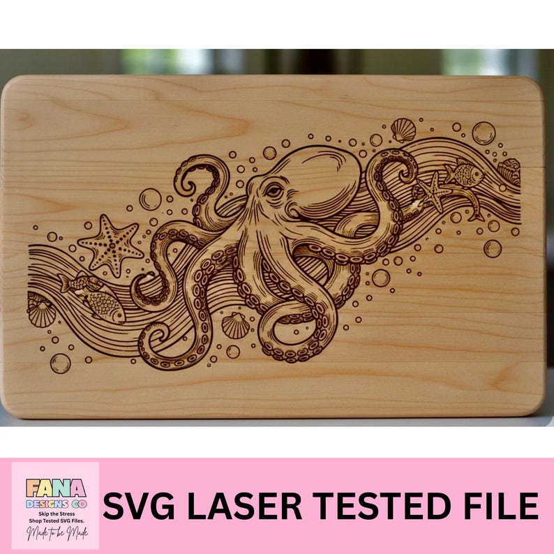 Octopus Laser Engrave SVG – Nautical Cutting Board Design (digital ...