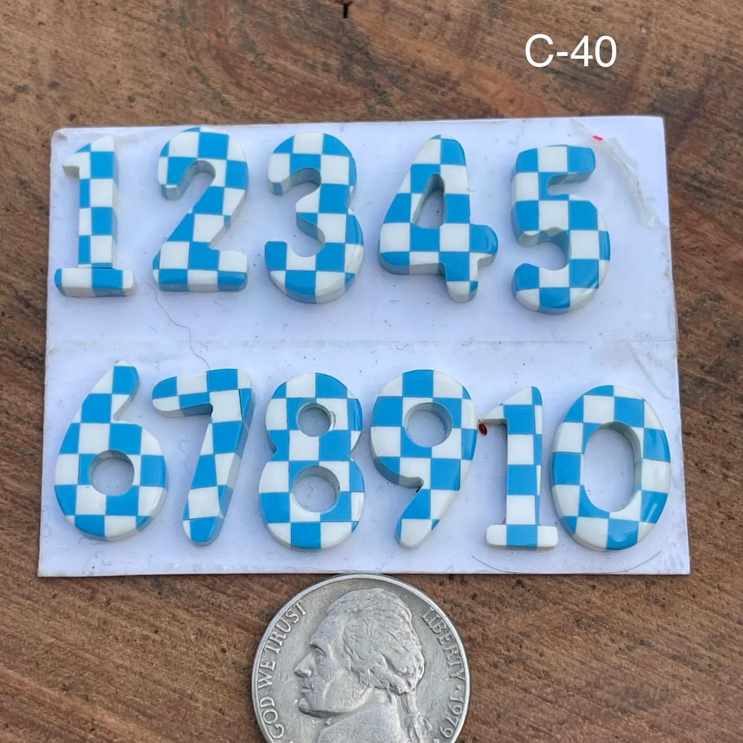 Blue & White Checker Check Board Numbers Cabochon ( C40 ) Loose ...