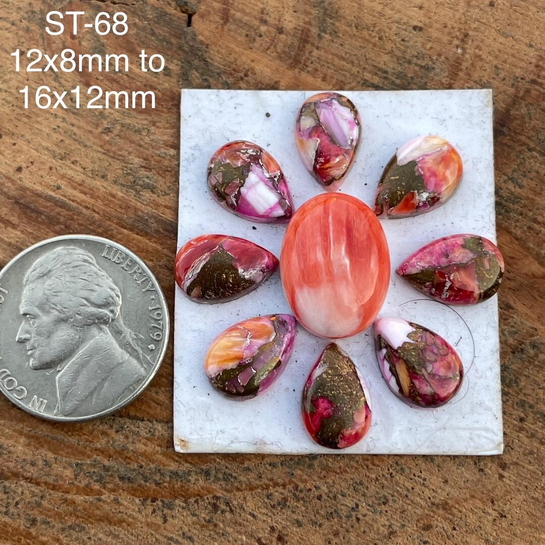 Pink Dahlia Turquoise & Spiny Oyster Blossom Cabochon ( ST68 ) Loose ...