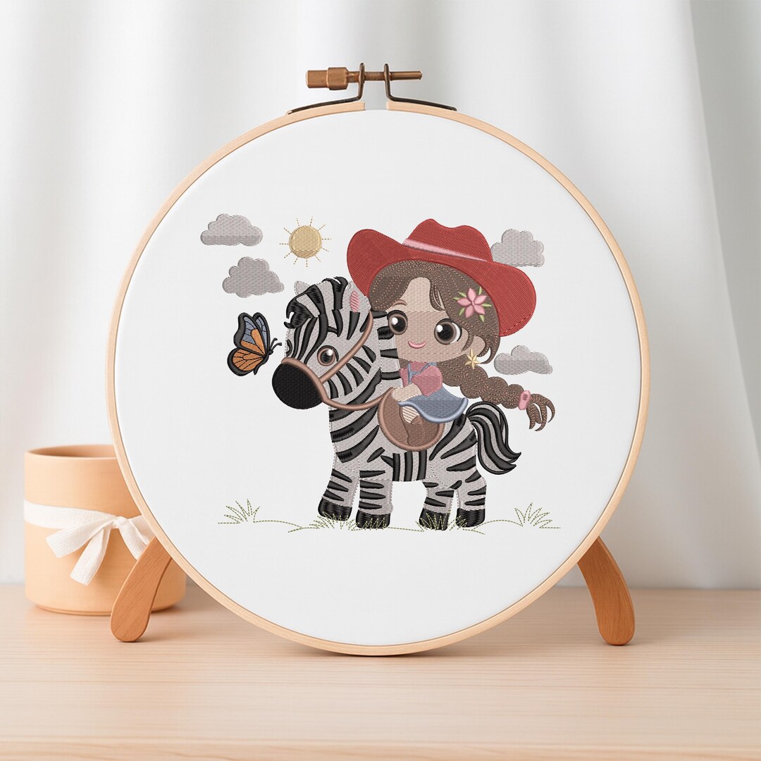 Cute Girl Zebra Embroidery Design, Baby Girl Animal Stitch Art, Nursery ...