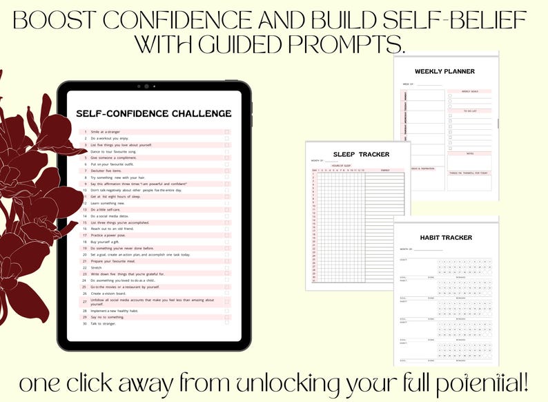 Self Confidence Planner Printable | Self Esteem Workbook | Mood & Sleep ...