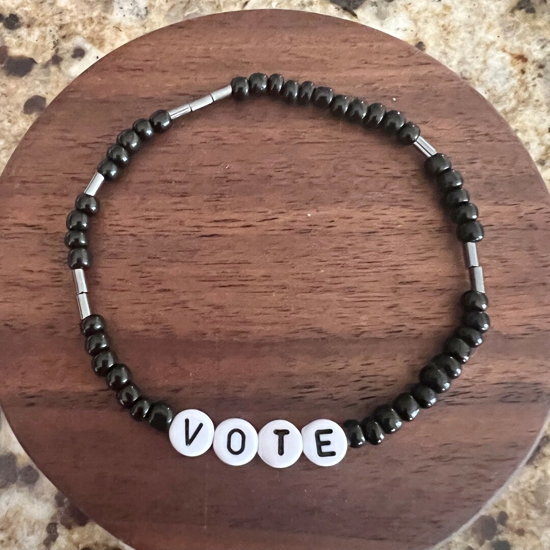 Black and White Vote Friendship Bracelet, Beaded Vote Stretchy Bracelet ...