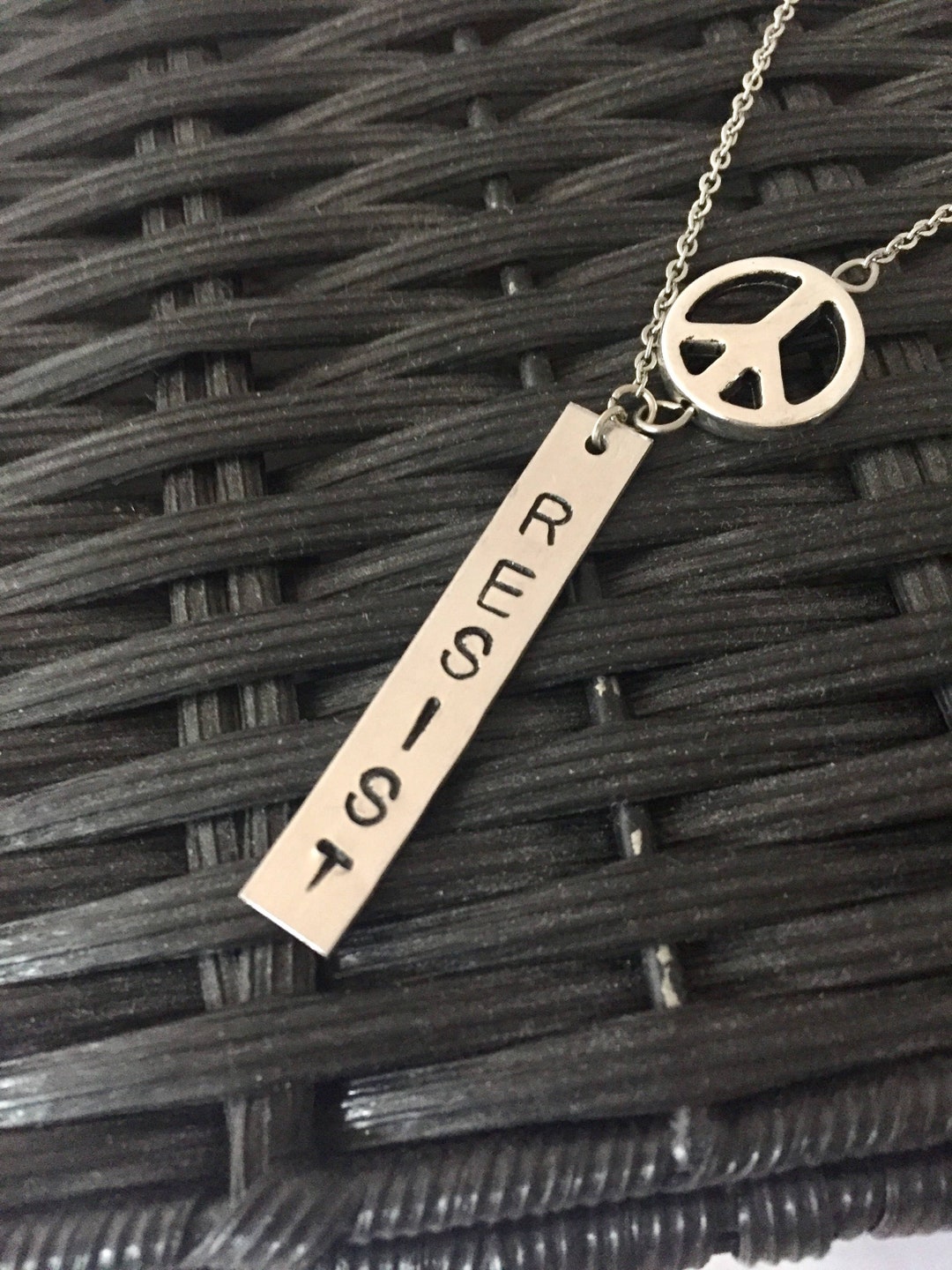 Resist Necklace: Hand Stamped Charm With Peace Sign - Etsy