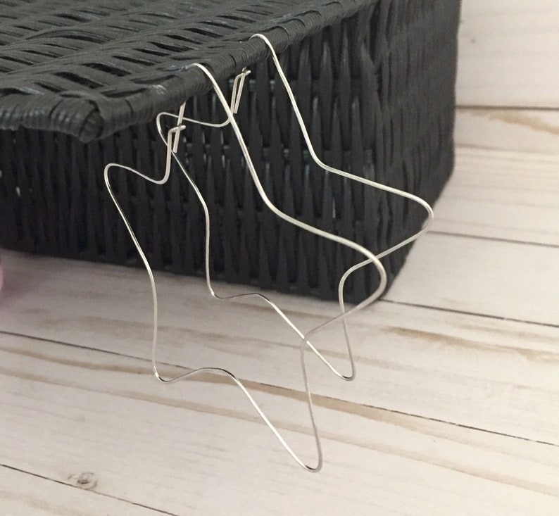 Star Hoop Earrings Wire Star Earrings Modern Hoops Big Hoop | Etsy