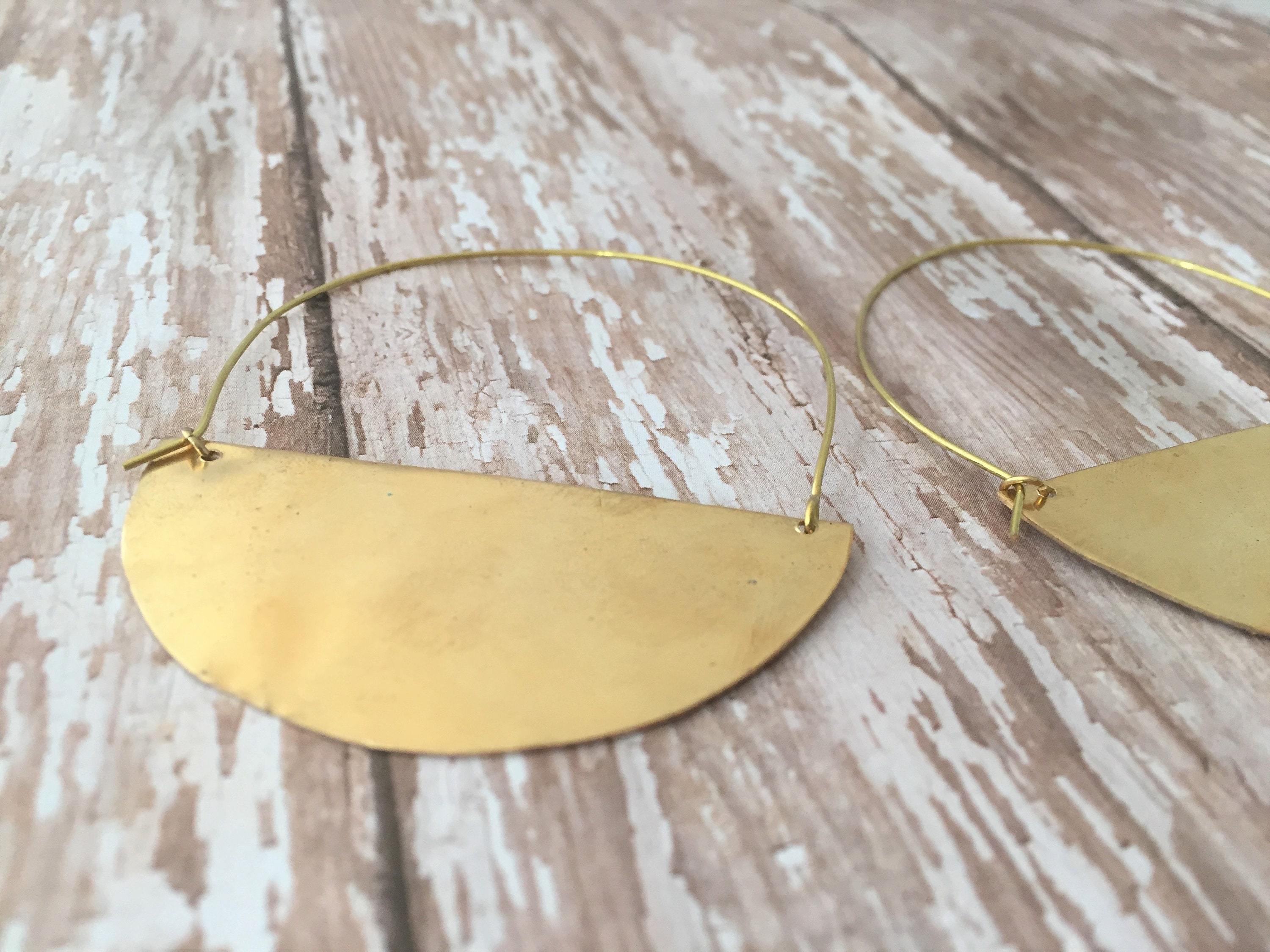 Brass Half Circle Hoop Earrings Half Moon Earrings Geometric - Etsy UK