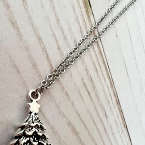 Silver Christmas Tree Charm Necklace, Dainty Christmas Necklace ...