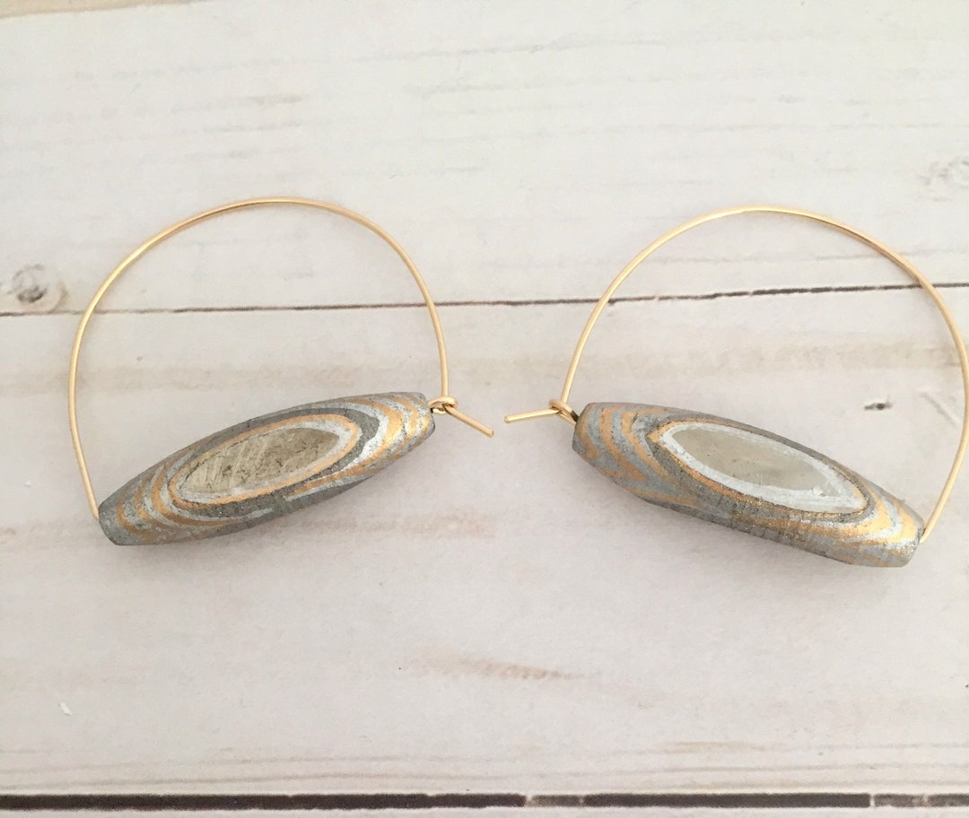 14K Gold Filled Threader Earrings: Gold & Silver Glass Bead Hoops - Etsy