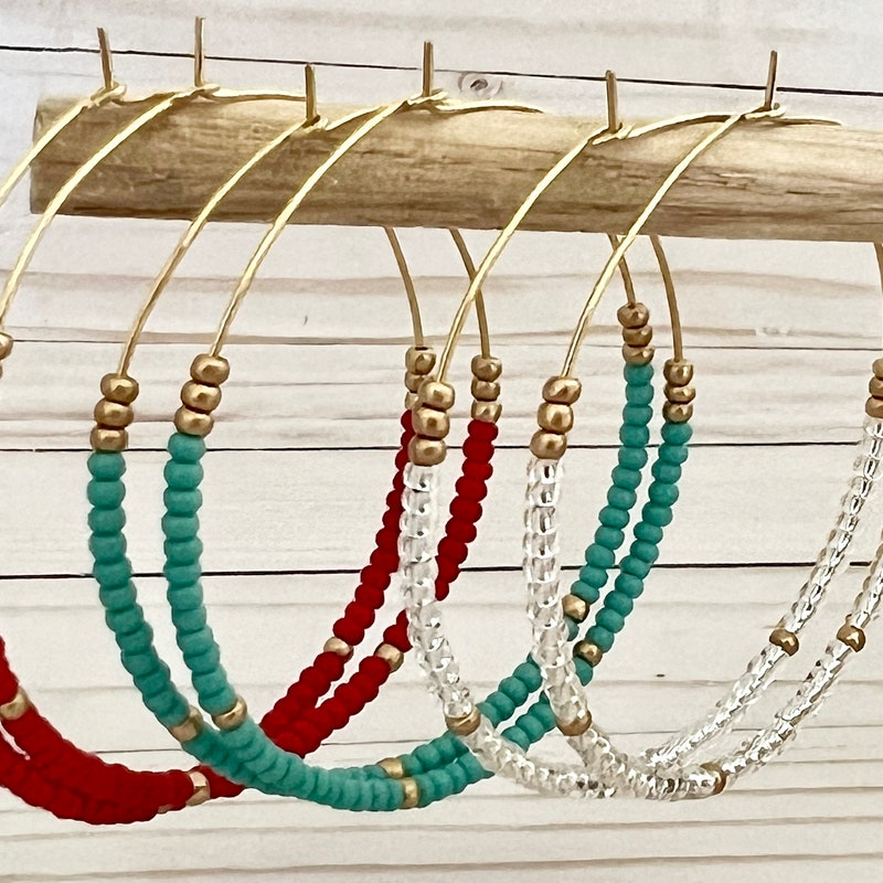 Beaded Hoop Earrings - Etsy