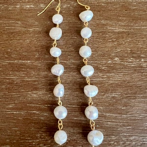 Long Freshwater Pearl Drop Earrings, Gold and Pearl Dangle Earrings ...
