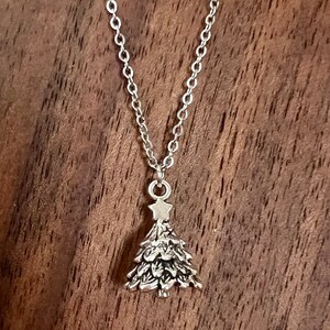 Silver Christmas Tree Charm Necklace, Dainty Christmas Necklace ...