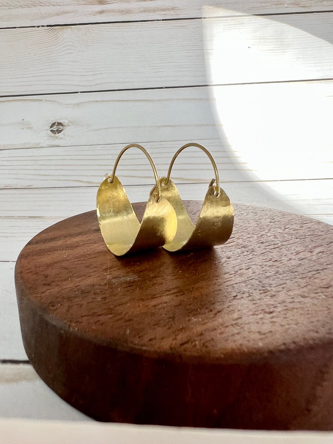 Small Gold Brass Hammered Hoop Earrings, Thick Tribal Style - Etsy