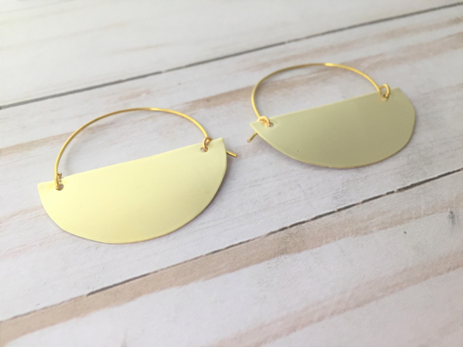 Gold Half Moon Hoop Earrings Brass Half Circle Earrings | Etsy