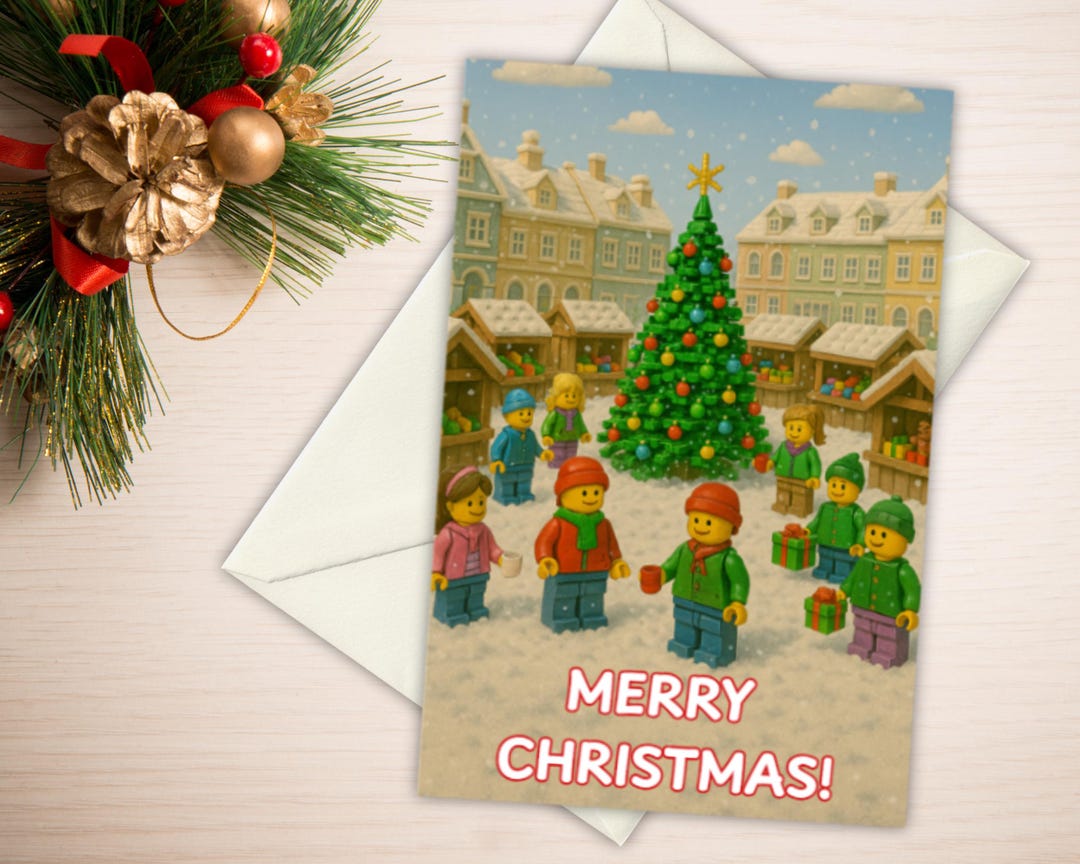 Printable Christmas Card • Toy Brick Winter Market Scene (digital ...
