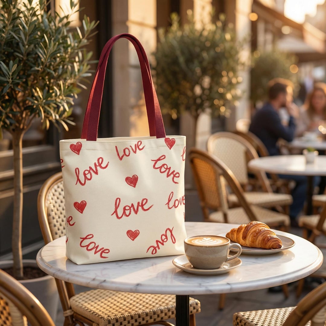 Red Handwritten Love Pattern Tote Bag | Hearts Allover Print - Etsy