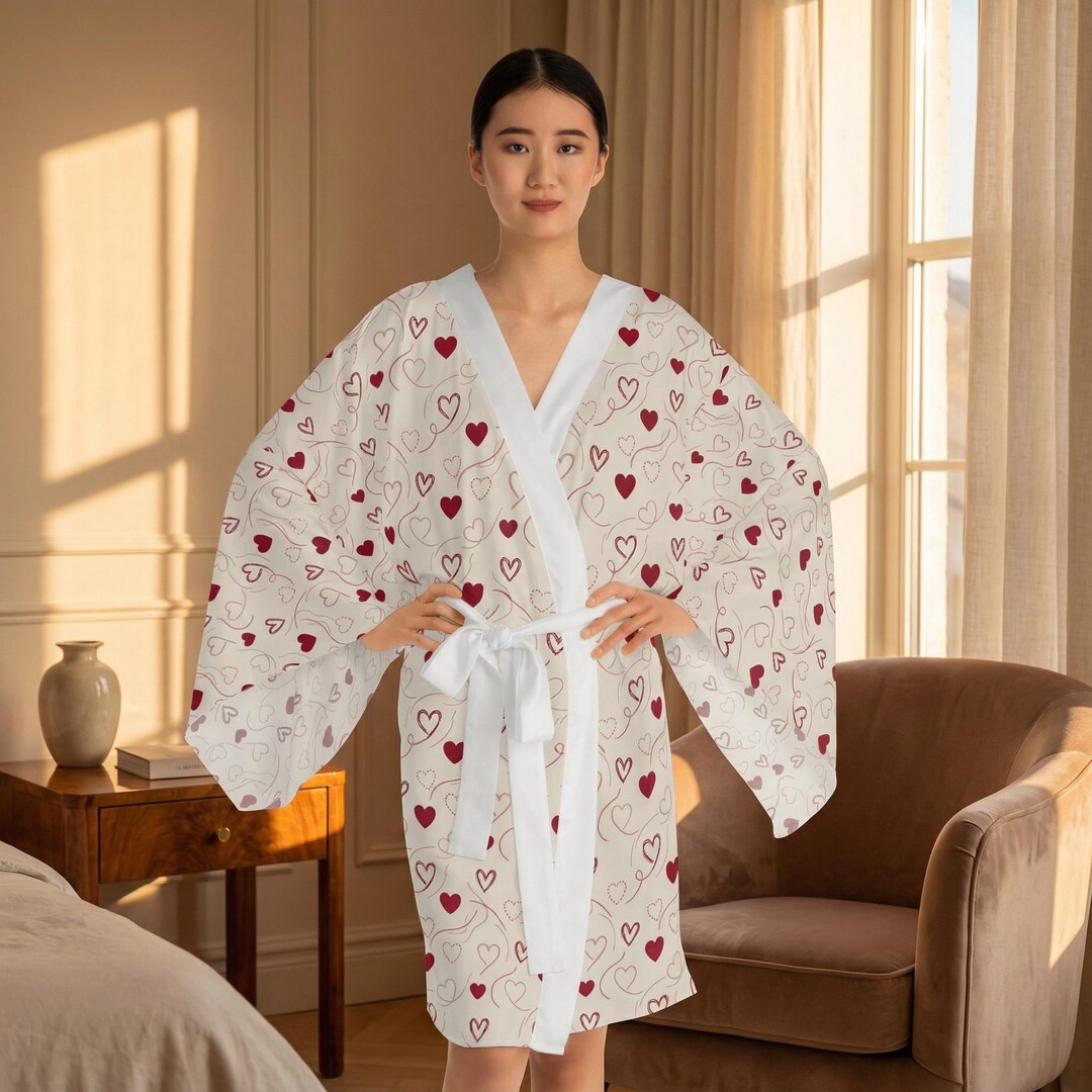 Scattered Hearts Pattern Kimono - Etsy