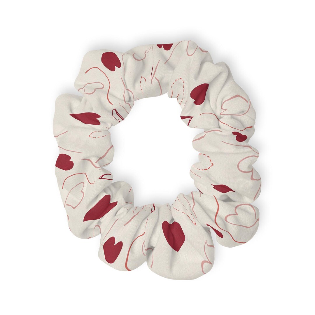 Red Heart Doodle Scrunchie | Floral Love Pattern, Valentine Hair ...