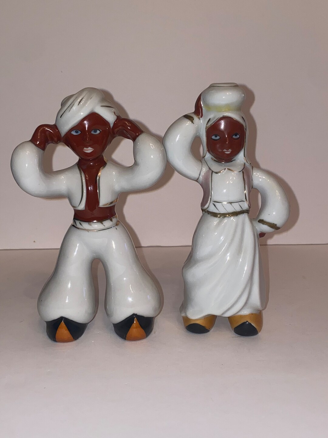 Occupied Japan Genie Figurine W/ Lady Carrying Basket on Head. Gold ...