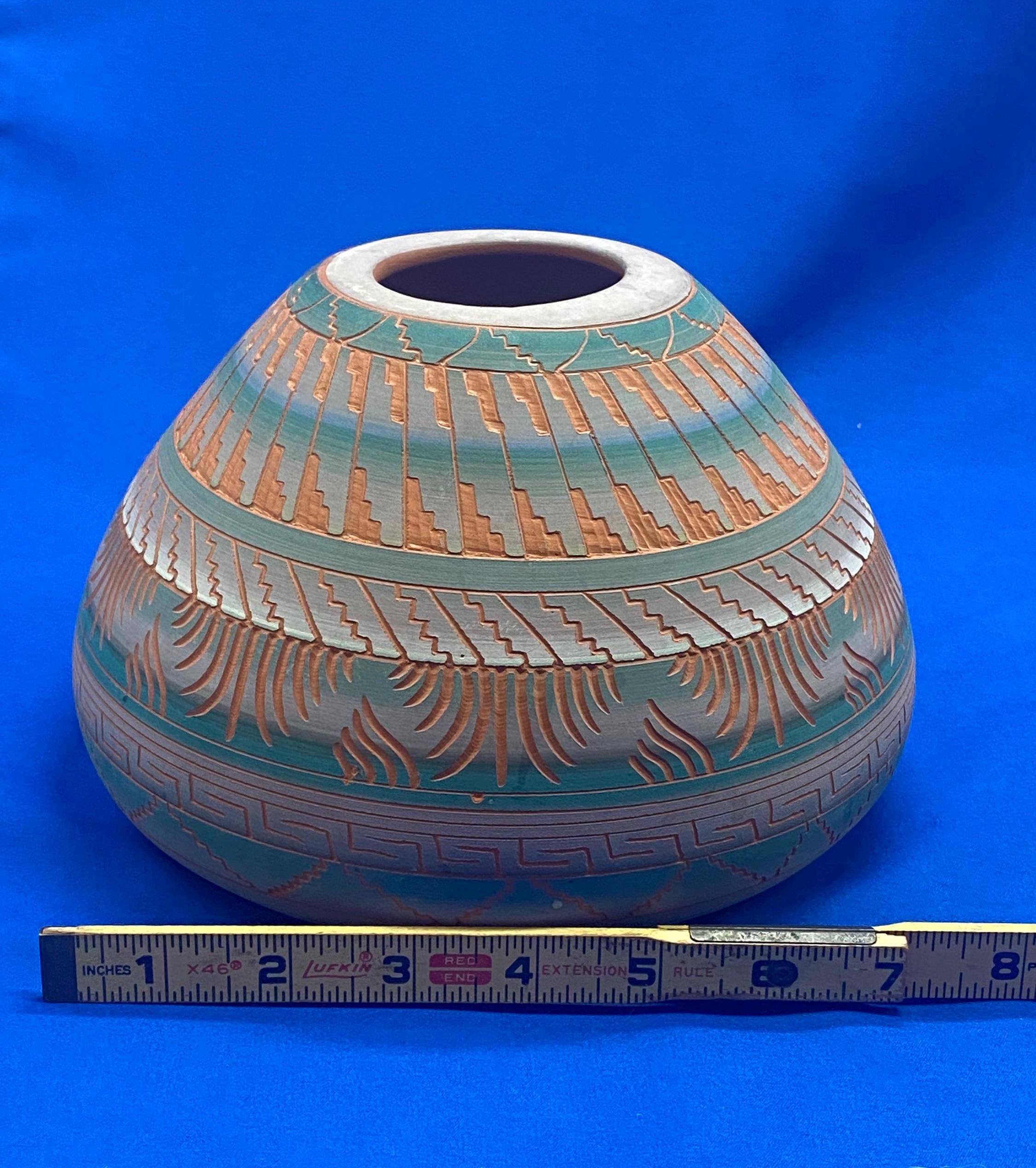 Native American ART Pottery NAVAJO Pot Etched Vase Bowl Signed David J ...