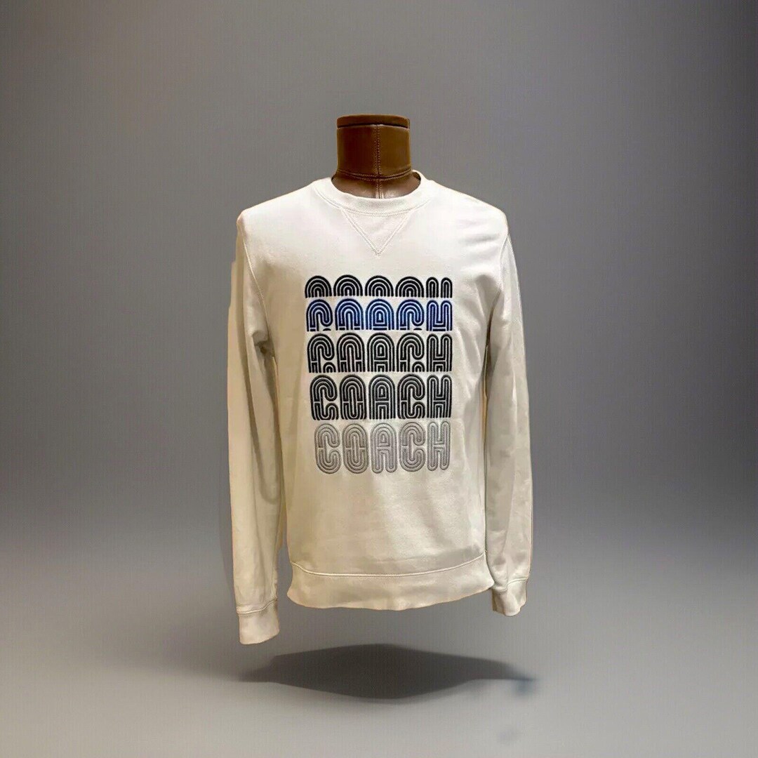 COACH Designer Crewneck Retro Logo Sweater Sweatshirt White Blie Men ...