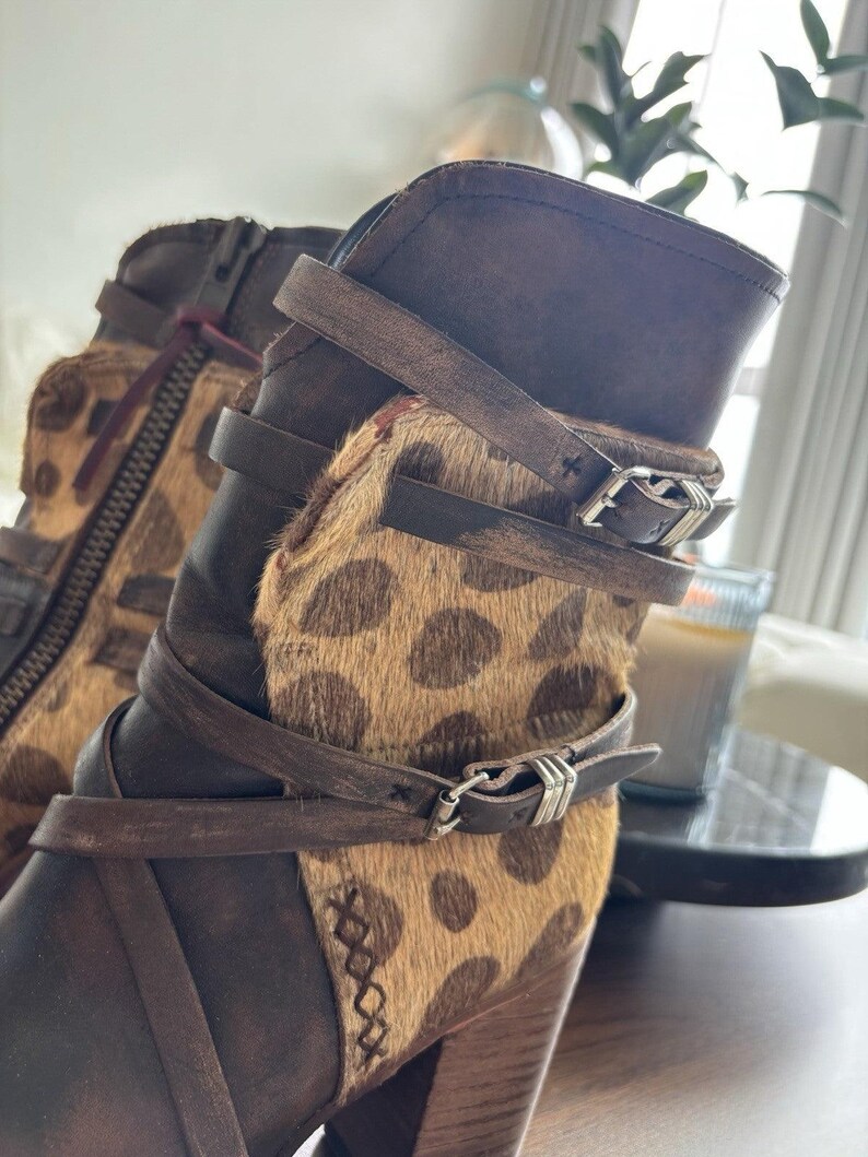 NEW Freebird STEVEN BAKER Zip Boots Brown Leopard Print Pony Hair ...