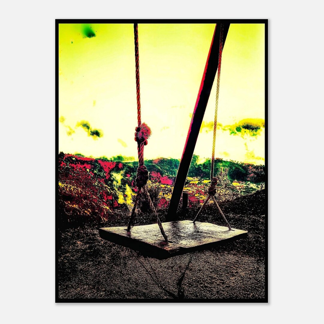 Dreamy Nostalgia: Surreal Landscape Poster | Old Wooden Swing Art Print ...