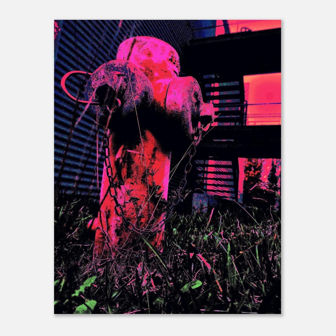 Vibrant Rustic Fire Hydrant Poster - Burst of Pink & Red Hues - Surreal ...