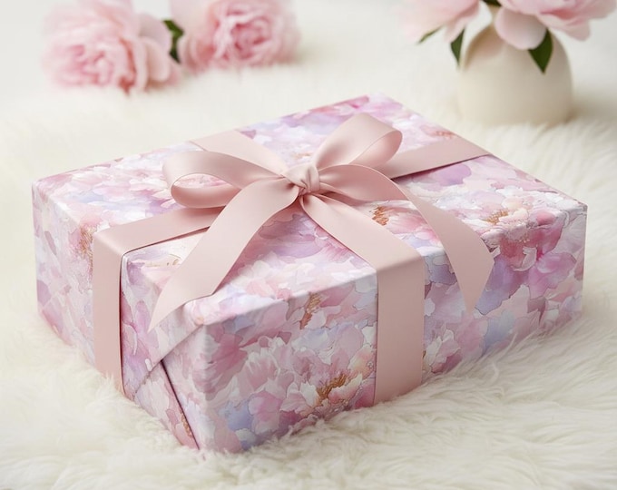 Pink Watercolor Flowers Wrapping Paper Pink Flowers Gift Wrap Roll Pink ...