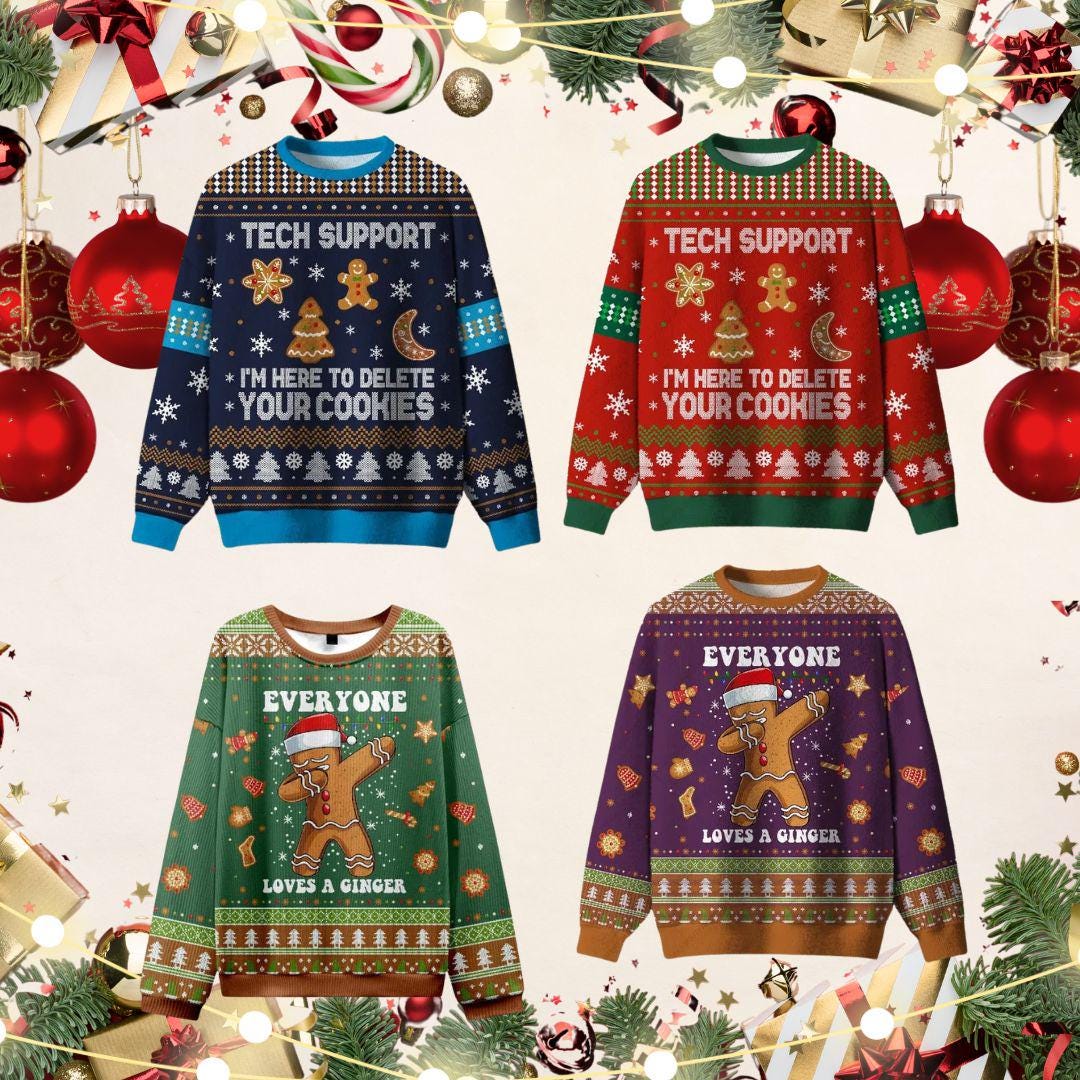 Gingerbread Man Graphic Sweatshirts, Funny Ugly Christmas Sweater ...