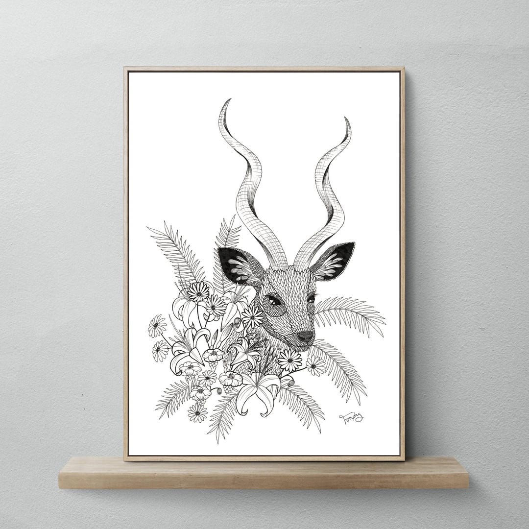 Detailed Fine Line Illustration - Hand Drawn African Wildlife Art Print ...