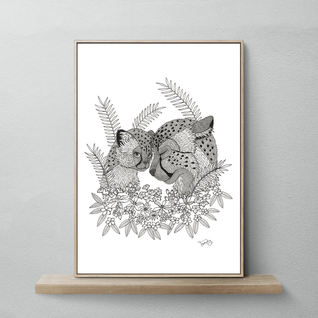 Hand Drawn Wildlife Illustration - Detailed Fine Line Art Print ...