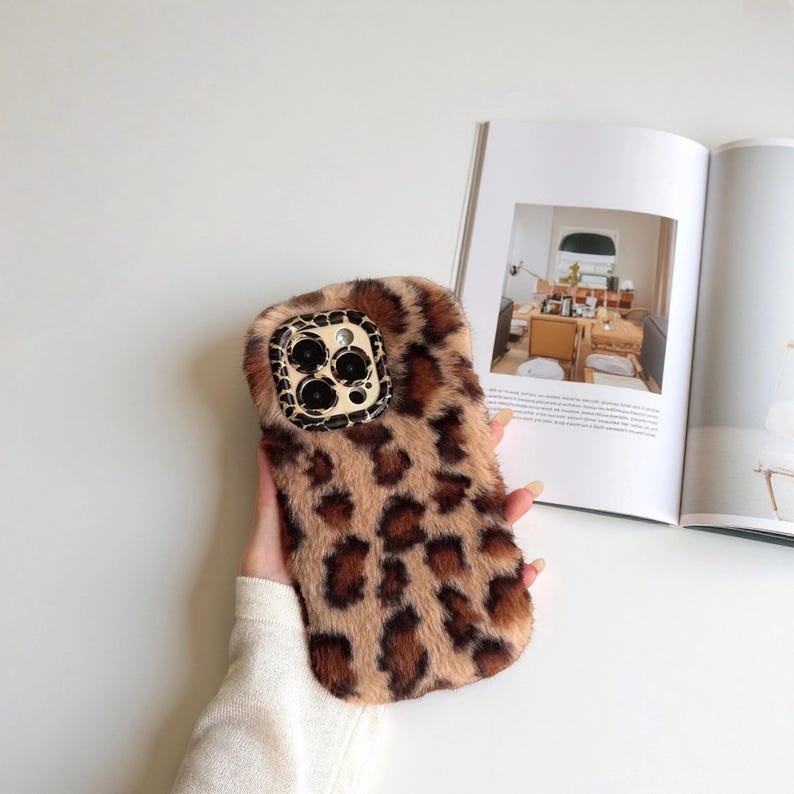 Leopard Fluffy Fur Case for iPhone 17 Pro Max 16 Plus 15 14 13 12 11 ...