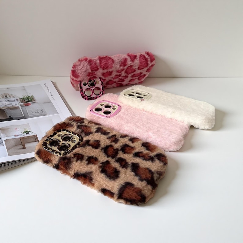 Leopard Fluffy Fur Case for iPhone 17 Pro Max 16 Plus 15 14 13 12 11 ...