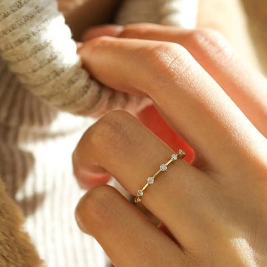 14K Yellow Gold Distance Pave Wedding Band, Round Cut Diamond ...