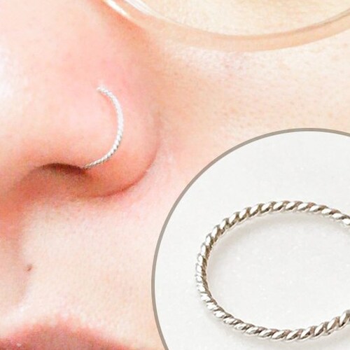 Tiny Fitted Nose Hoop Twist Rope Wire Nose Ring Silver Nose | Etsy