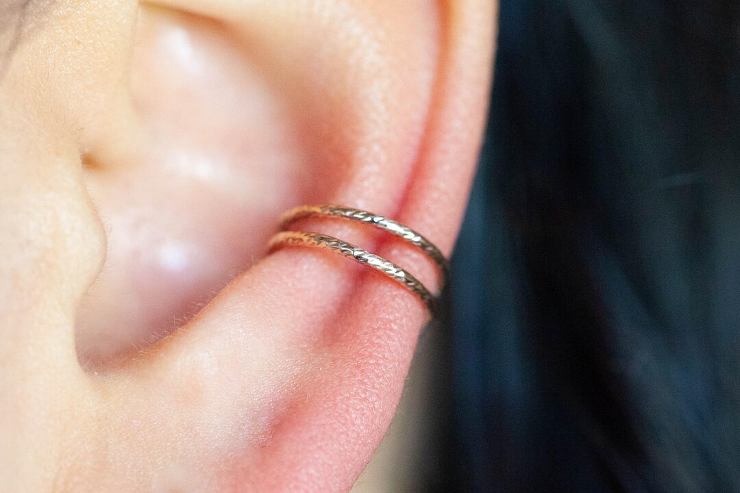 Double Rose Gold Ear Cuff, Non Pierced Ear Wrap, Fake Piercing Earring ...