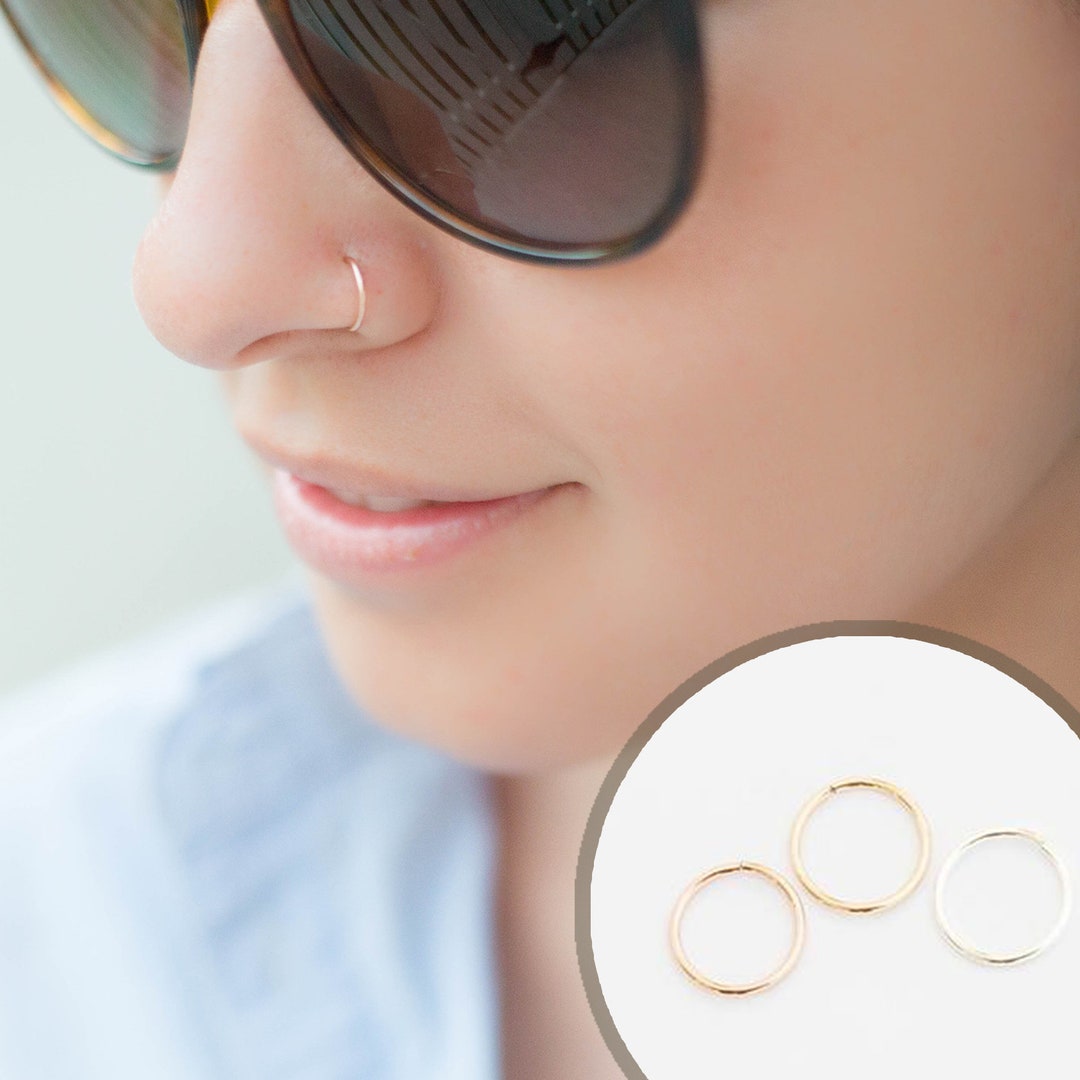 14K REAL Solid Gold Hoop | Gold Nose Ring, Snug Fitting Solid Gold Hoop ...