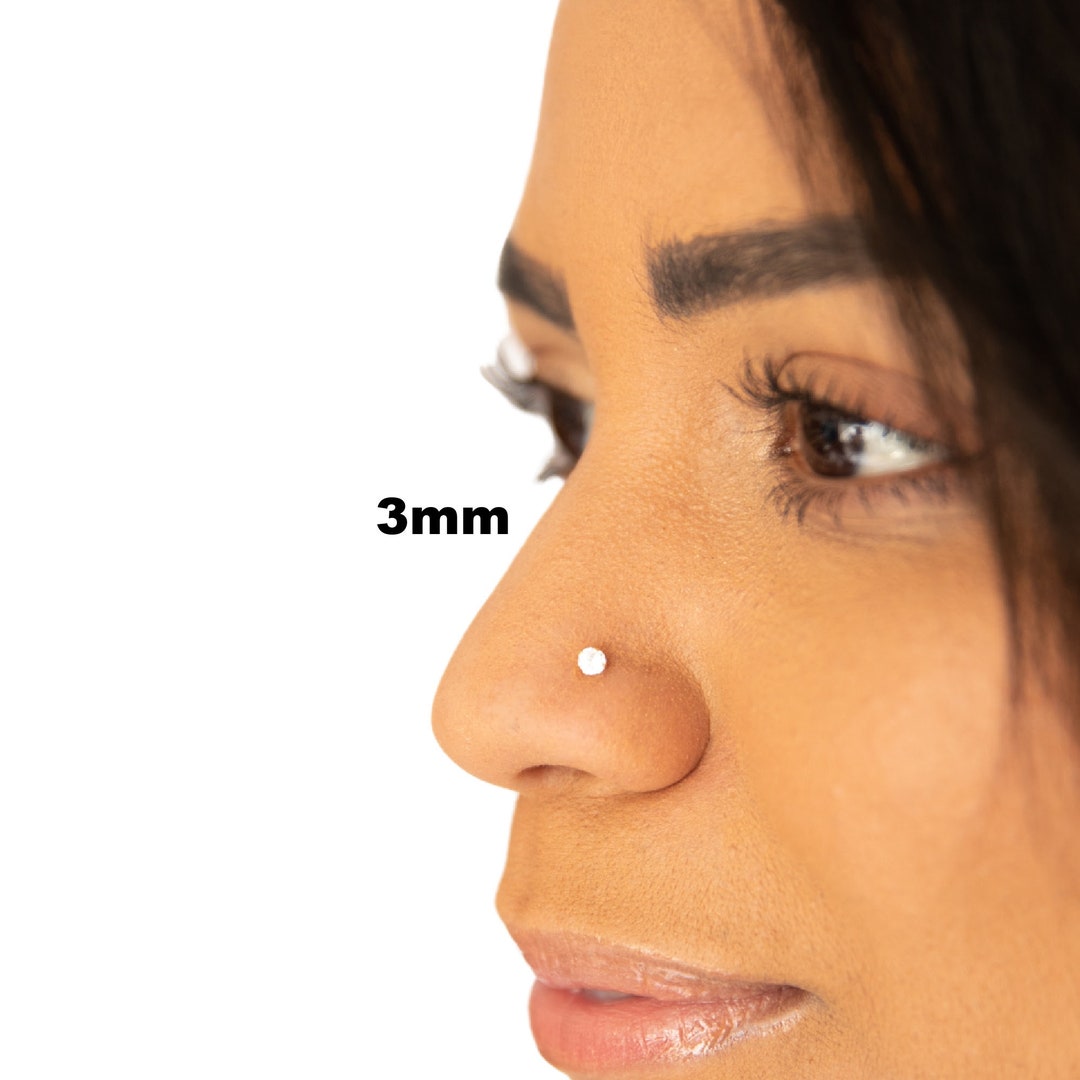 14K Gold CZ Nose Stud: Tiny Twist Bar, Dainty Nose Ring - Etsy