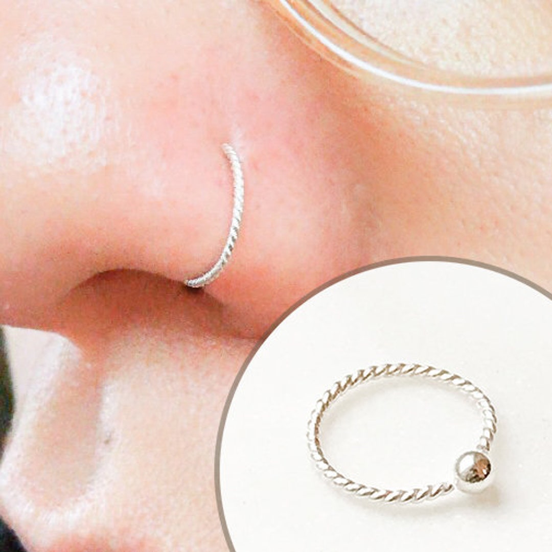 Silver Nose Ring, Nose Hoop With Stopper, Super Thin Nose Piercing ...